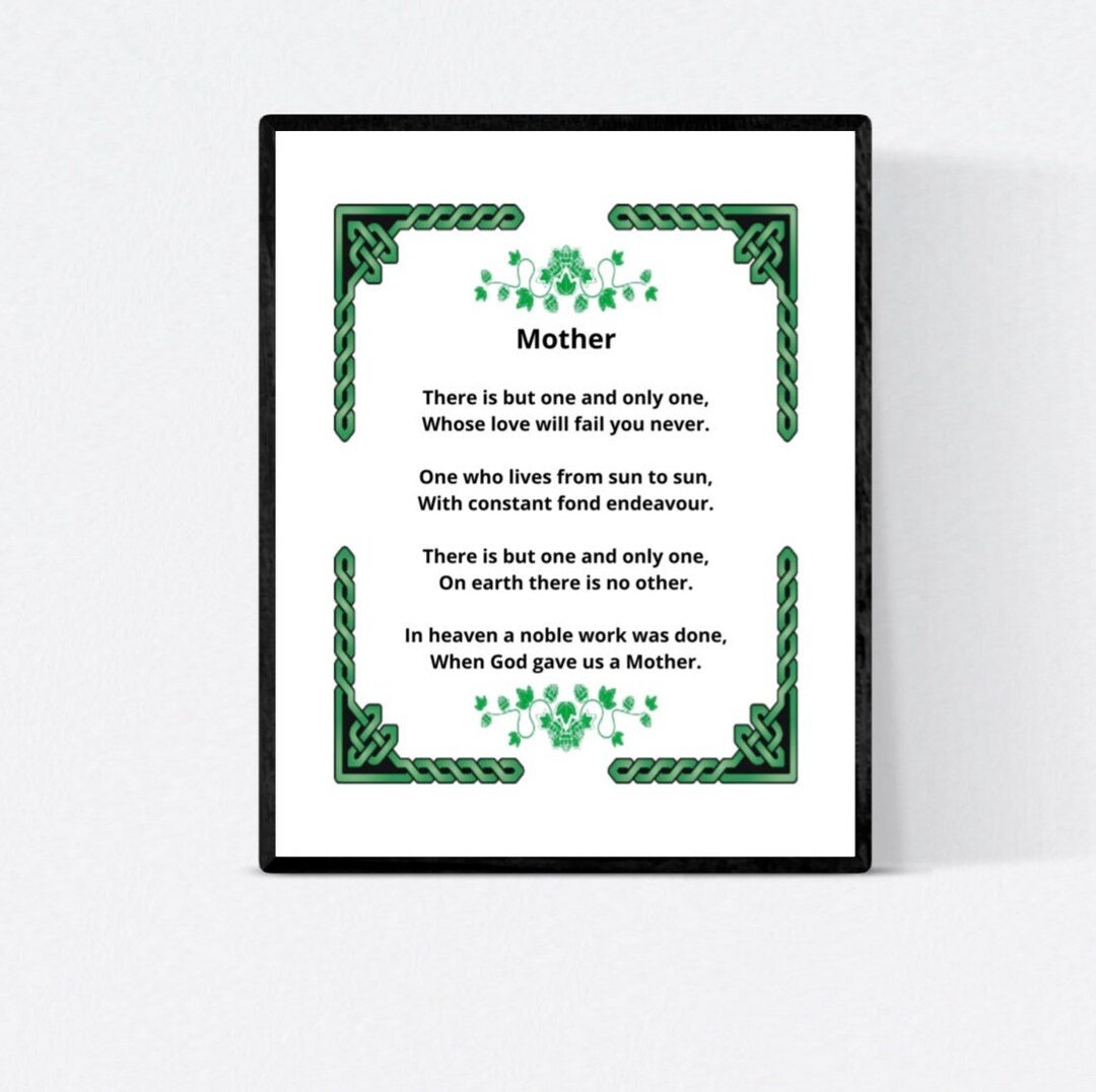 Art Print IRISH BLESSING for MOTHER 8x10 Inches Green Black and White ...
