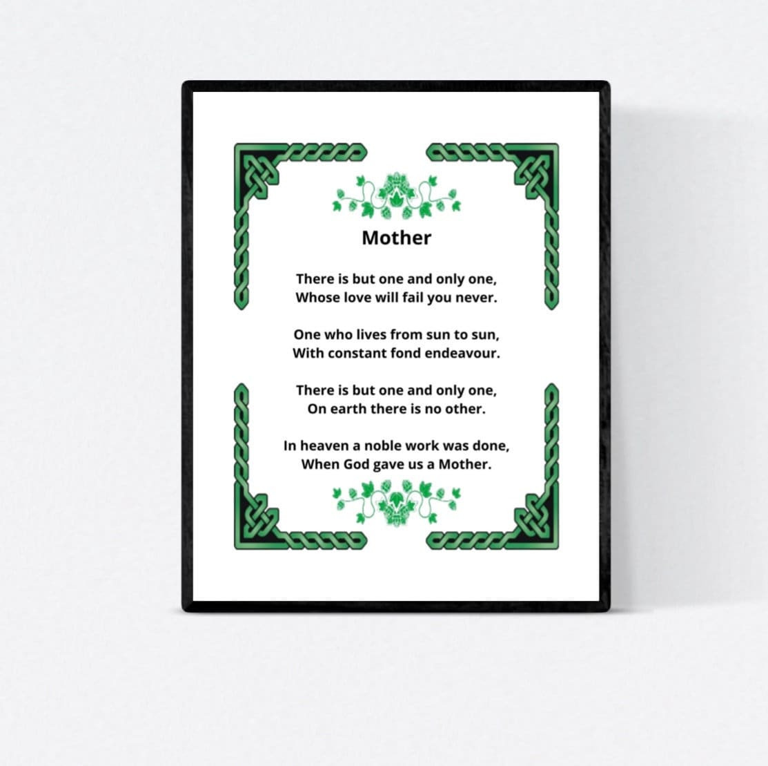 Art Print Irish Blessing For Mother 8x10 Inches Green Black And White