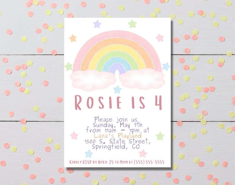 Custom Rainbow Birthday Invitation for Kids, Rainbows and Stars ...