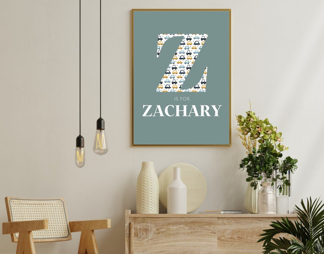 Custom Kids Initial Print, Blue Cars Kids Decor, Custom Name Sign, Wall ...