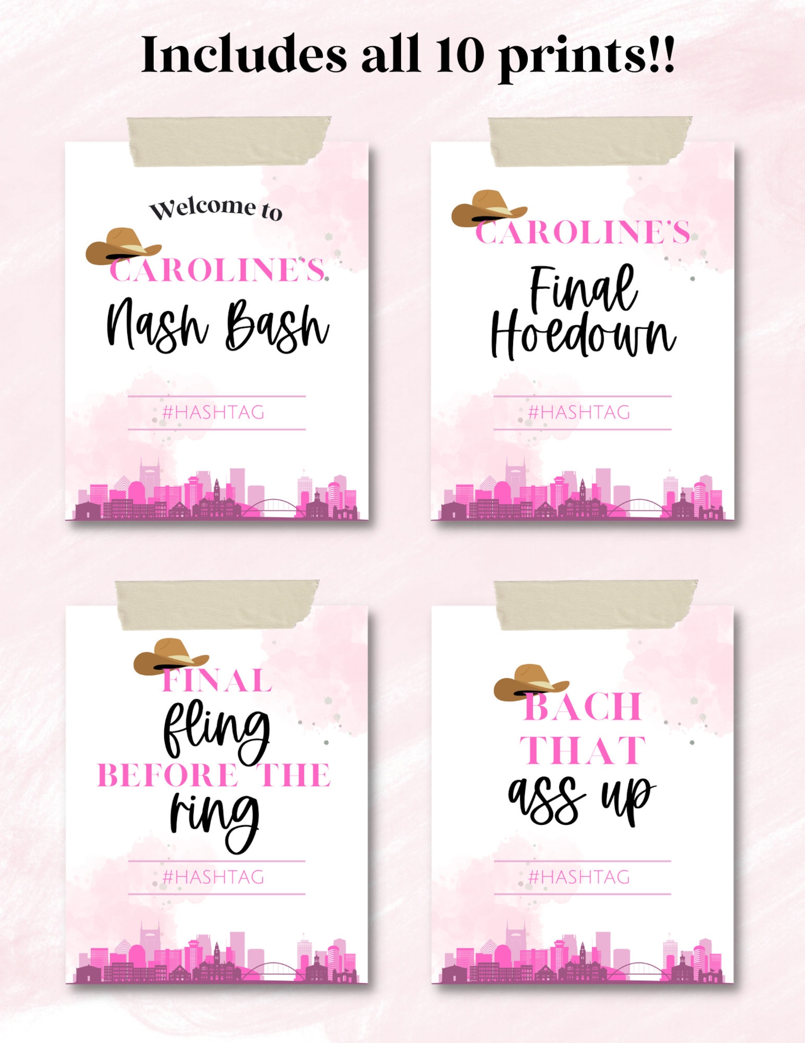 Set of 10 Bachelorette Party Printables, Nashville Party Bachelorette ...