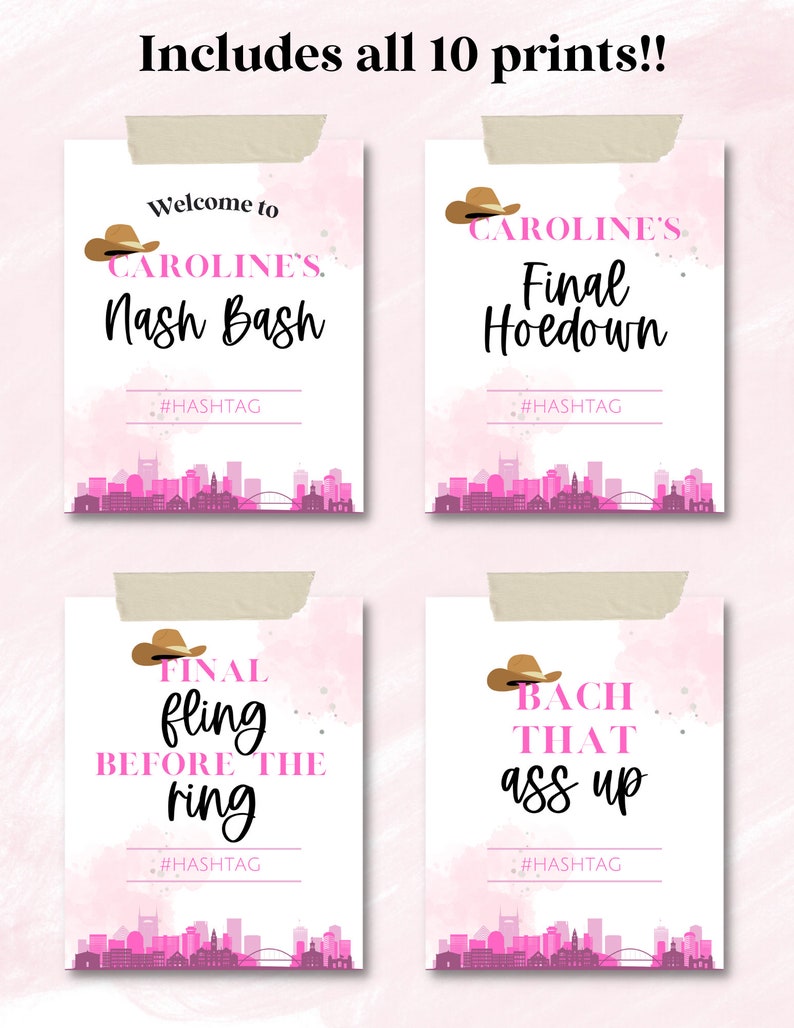 Set of 10 Bachelorette Party Printables, Nashville Party Bachelorette ...