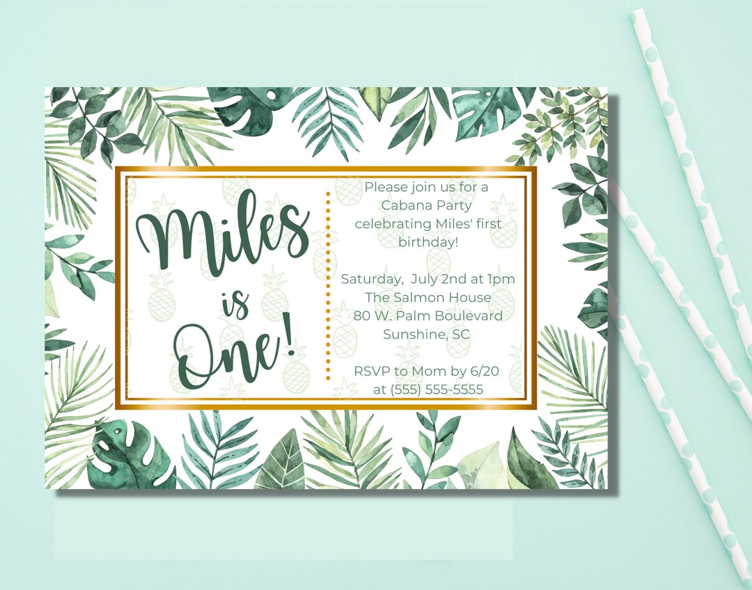 Custom Tropical Birthday Invitation for Kids, Cabana Party, Birthday ...