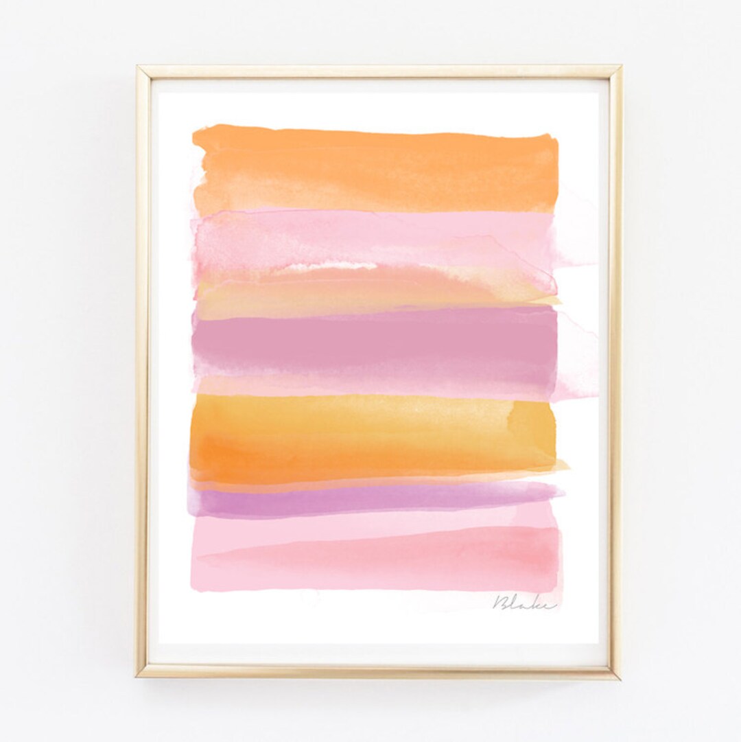 Pretty Pink Orange Abstract Art Print - Stylish Office Wall Art ...