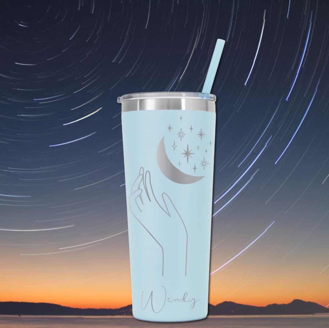 Personalized Moon Tumbler: Laser Engraved Stainless Steel, Mystic Lunar ...