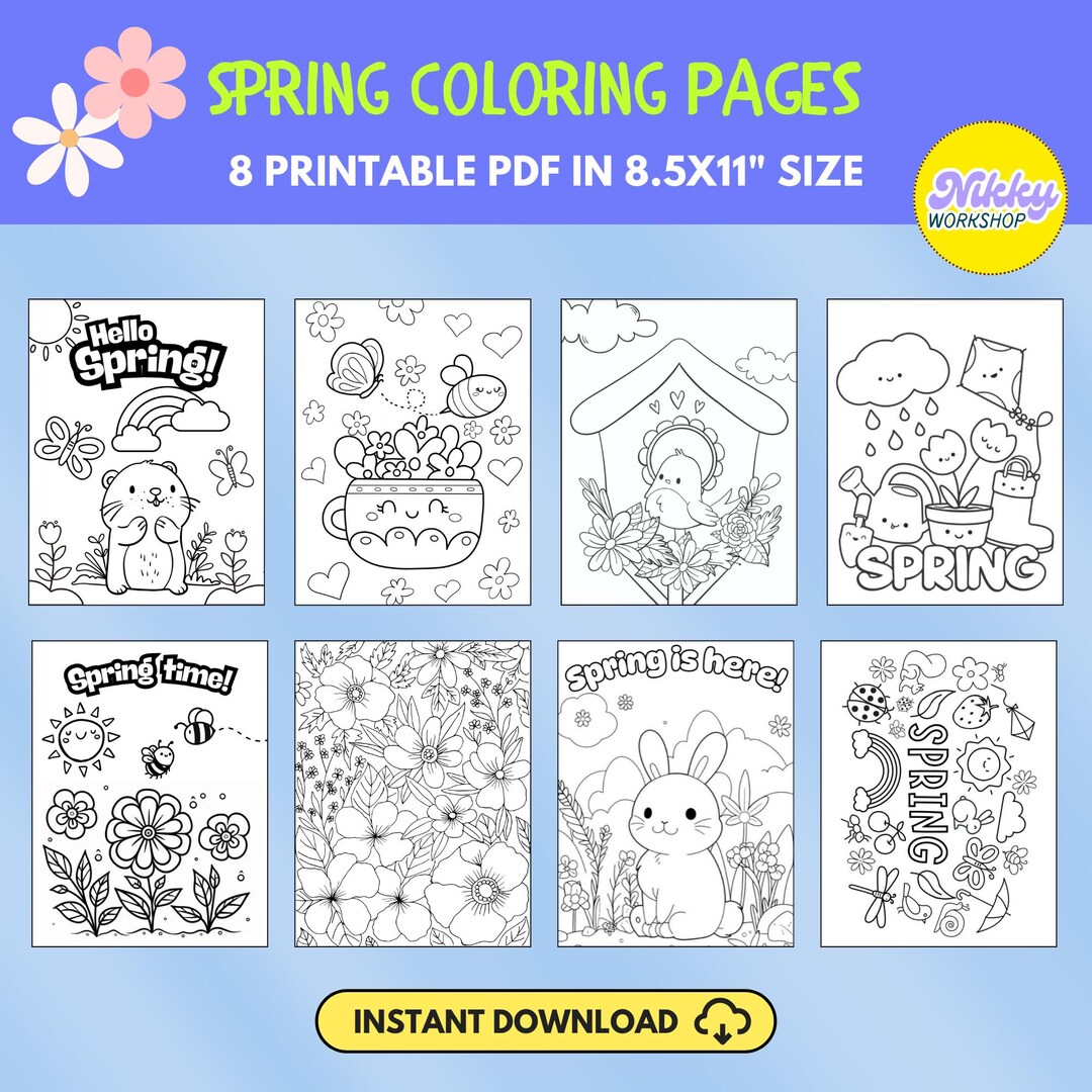 Spring Printable Coloring Page-cute Spring Animal, Kawaii Coloring Page ...