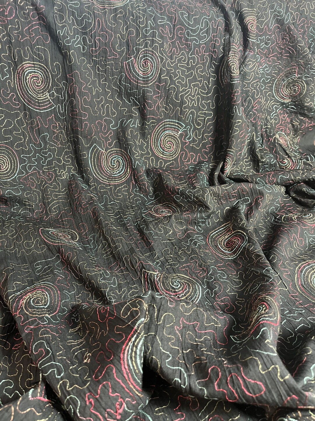 Embroidered in Rainbow Variegated Thread All Over Rayon Gauze. Gorgeous ...