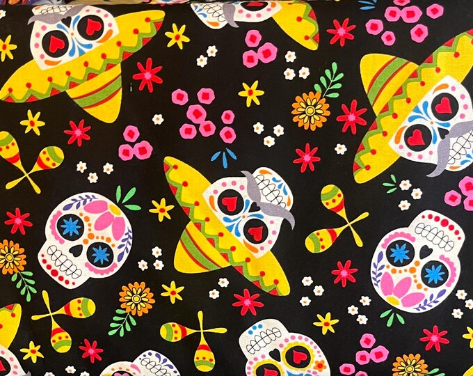 Candy Skull Toss With Flowers Toss on Black. Calaveras in the Night by ...