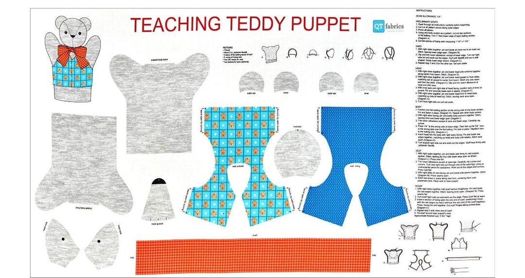 Sew & Go IX Teaching Teddy Puppet Panel for Quilting Treasures One Yard Panel - Etsy