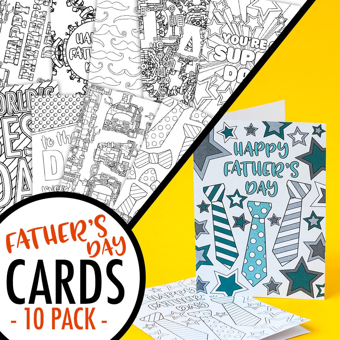 Father's Day Printable Coloring Cards 10 Pack 10 | Etsy