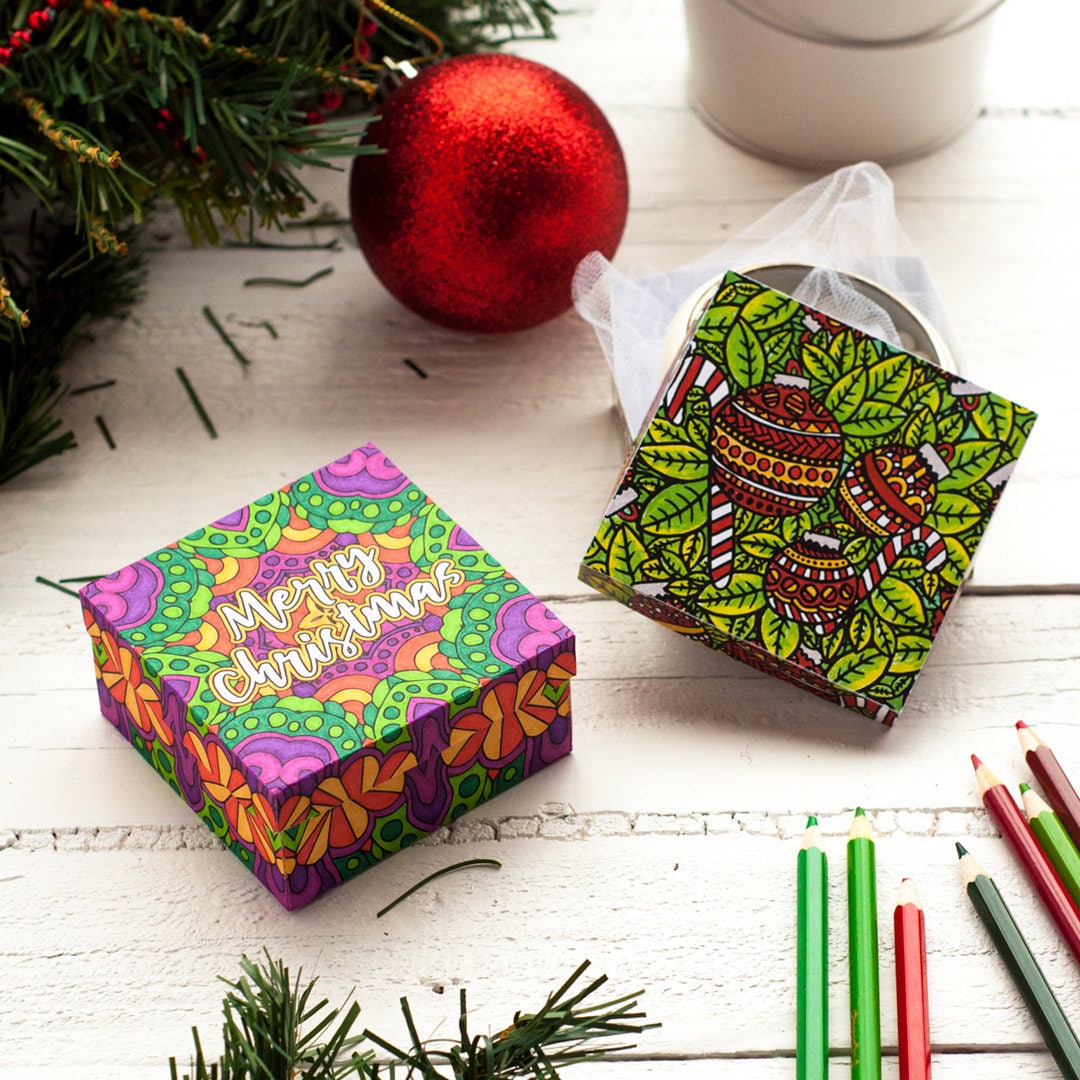 Coloring Christmas Gift Box Templates 6 Pack Printable PDF - Etsy