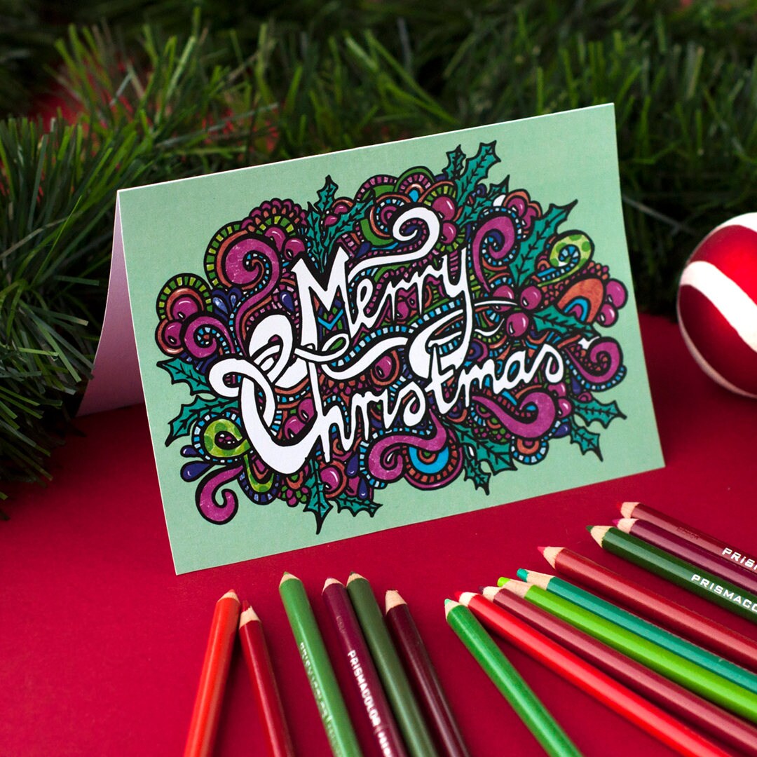 Coloring Christmas Cards 20 DIY Printable Christmas Cards to | Etsy