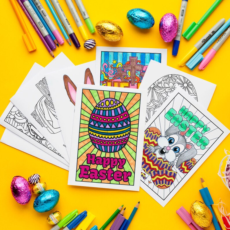 Easter Coloring Cards 10 Pack // Printable Greeting Cards - Etsy