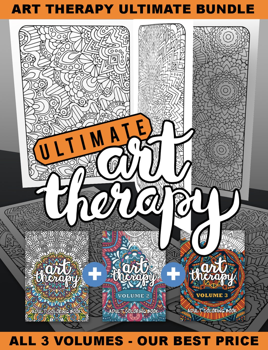3 Coloring Books, 60 Adult Coloring Pages / Art Therapy Printable Adult ...