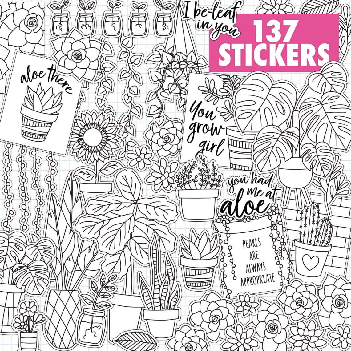 Plant Addict Coloring Stickers printable Digital Only | Etsy