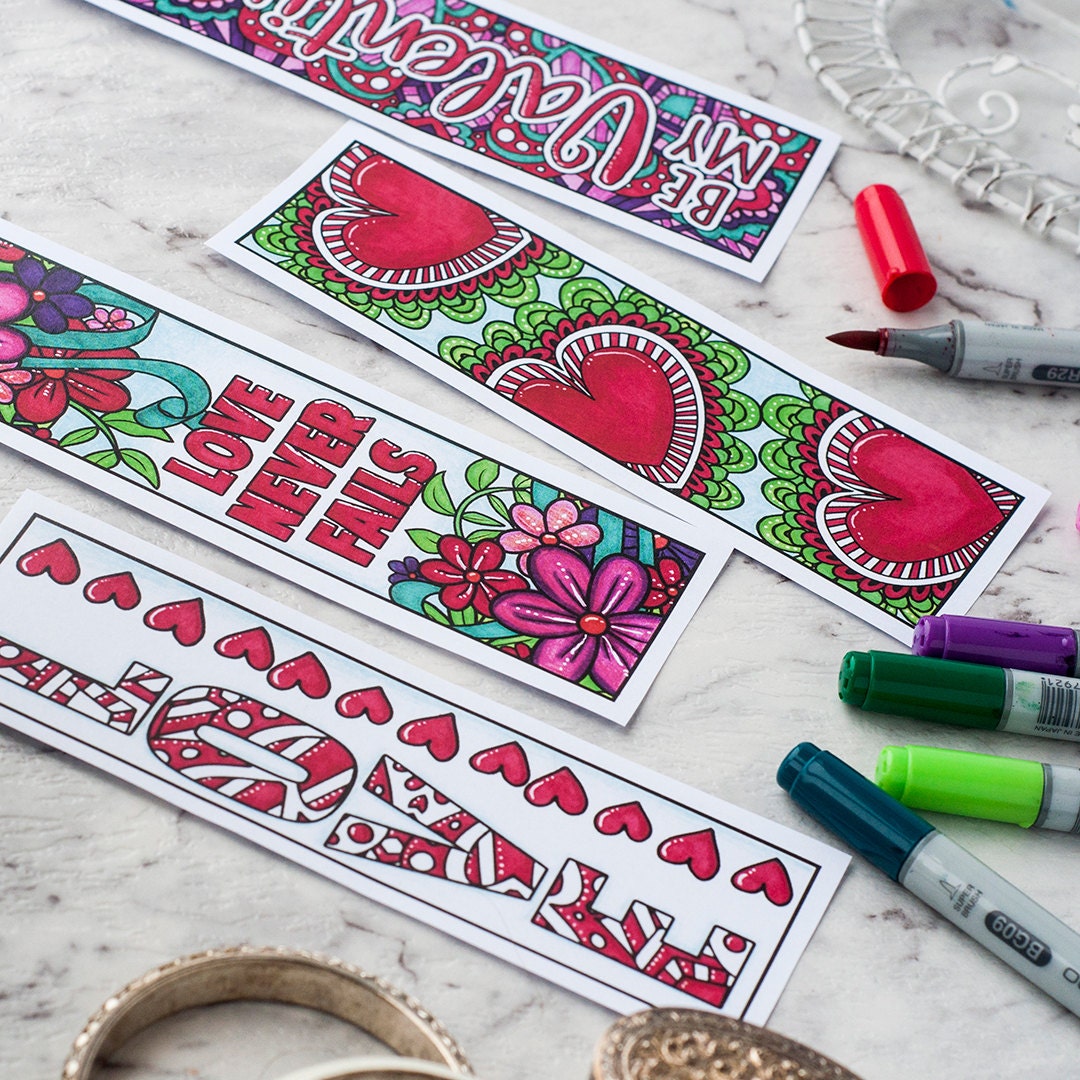 Love Coloring Bookmarks – Set of 12 Printable Bookmarks to Color and ...
