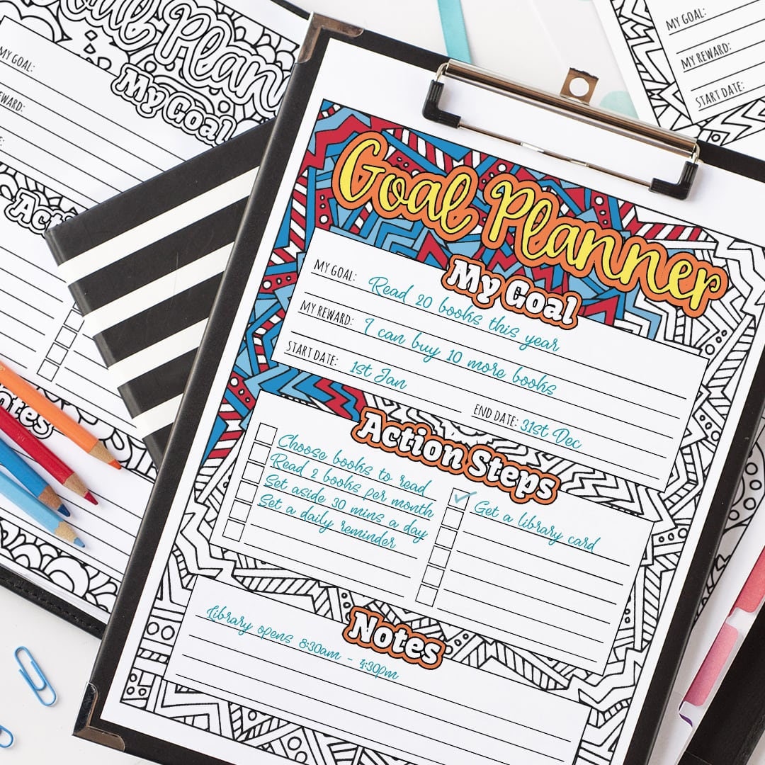 Goal Planner Printable (10 Pack) | Goal Setting Worksheets to Color in ...