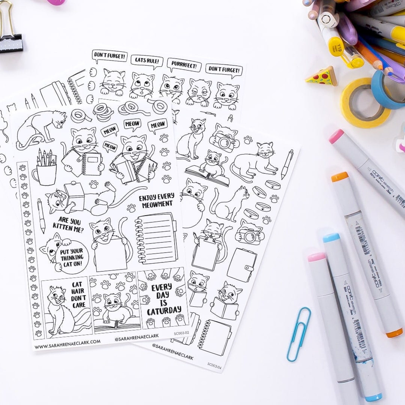 Planner Cat Coloring Stickers printable Digital Only - Etsy