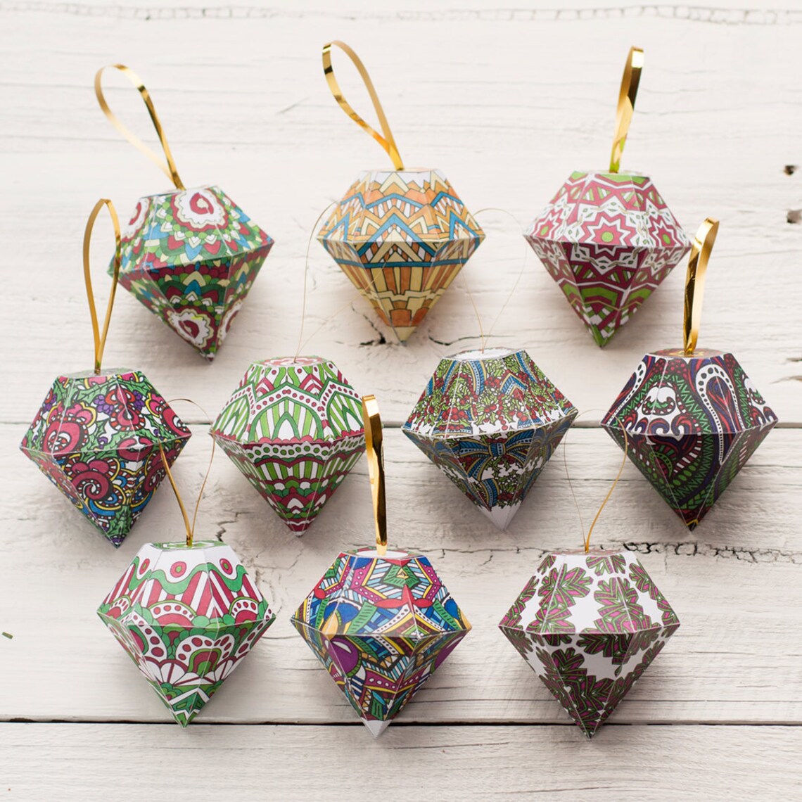 Christmas Ornament Template | Set of 10 Printable Coloring Page DIY ...