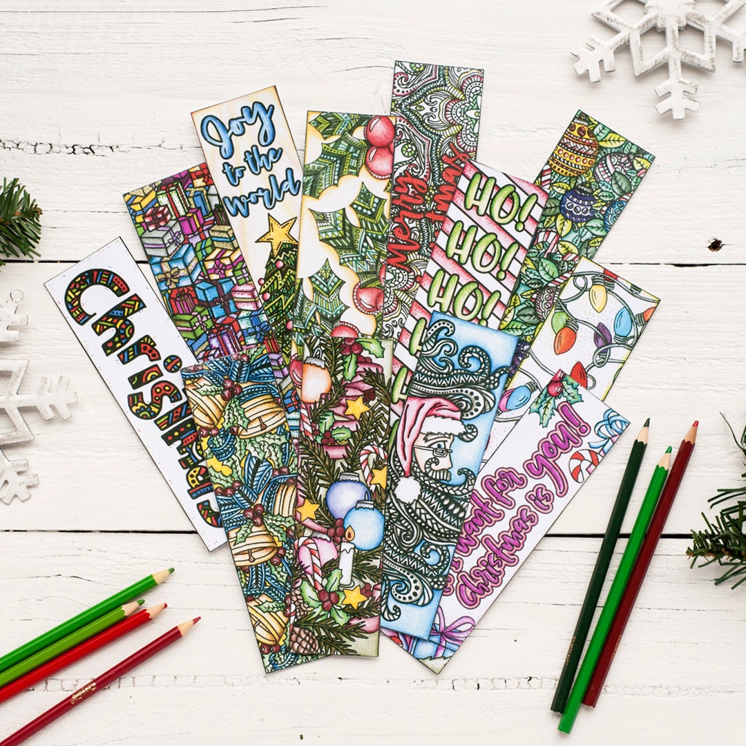 Christmas Coloring Bookmarks X12 - Printable 8.5x11 PDF Download ...