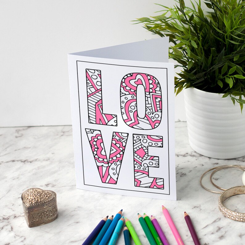 Valentine’s Day Coloring Cards – Set of 10 Printable Greeting Cards for ...