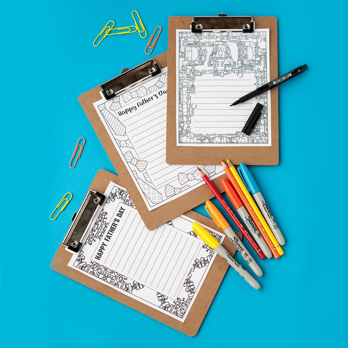 Father's Day Stationery 3 Printable Letterheads to Color | Etsy