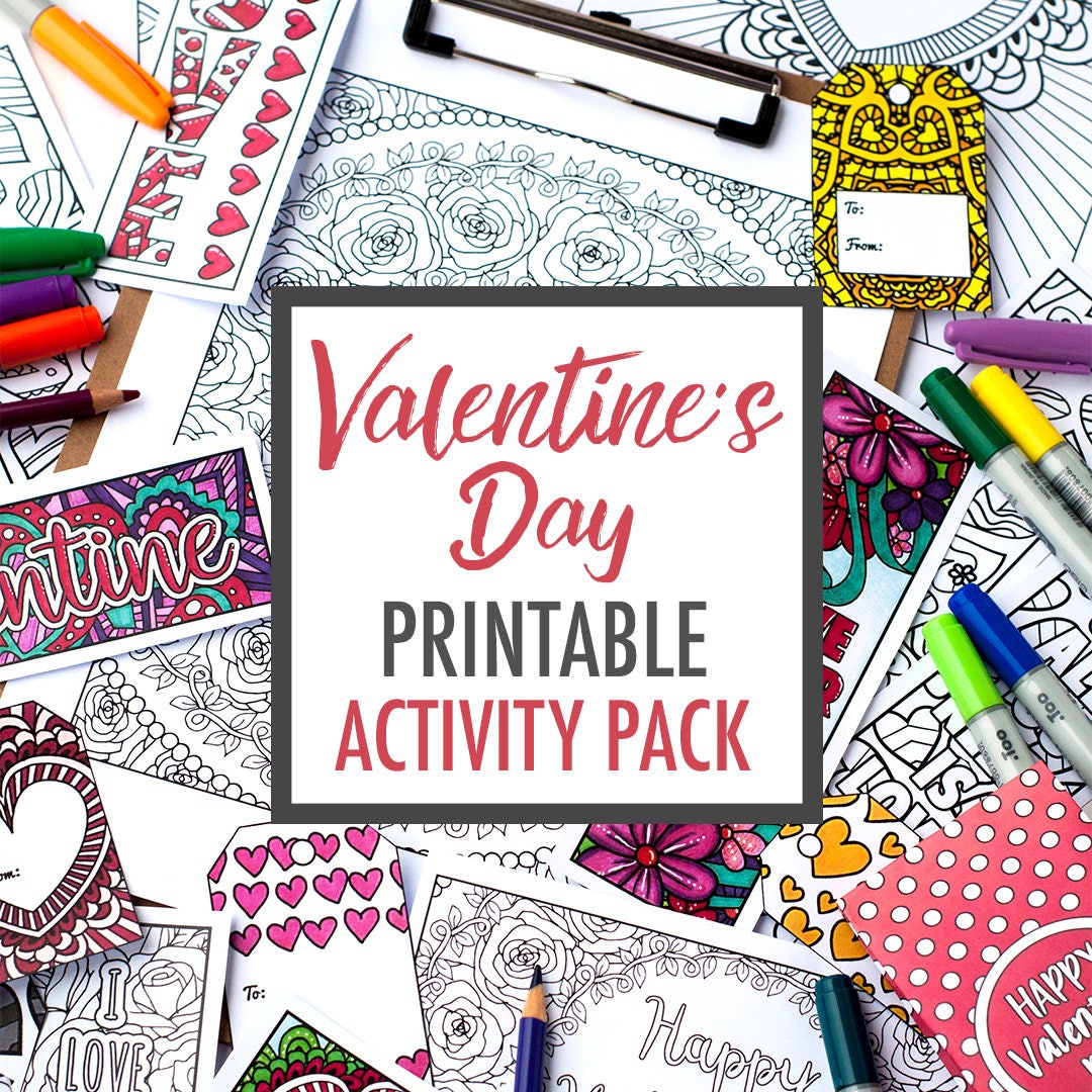 Valentine's Day Printable Bundle Printable Coloring Pages Craft ...