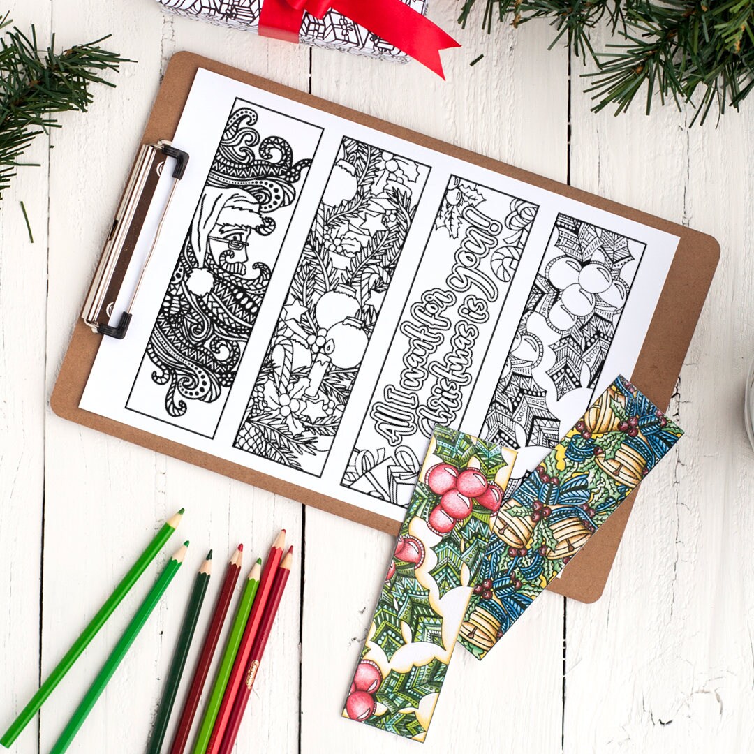 Christmas Coloring Bookmarks X12 Printable 8.5x11 PDF - Etsy