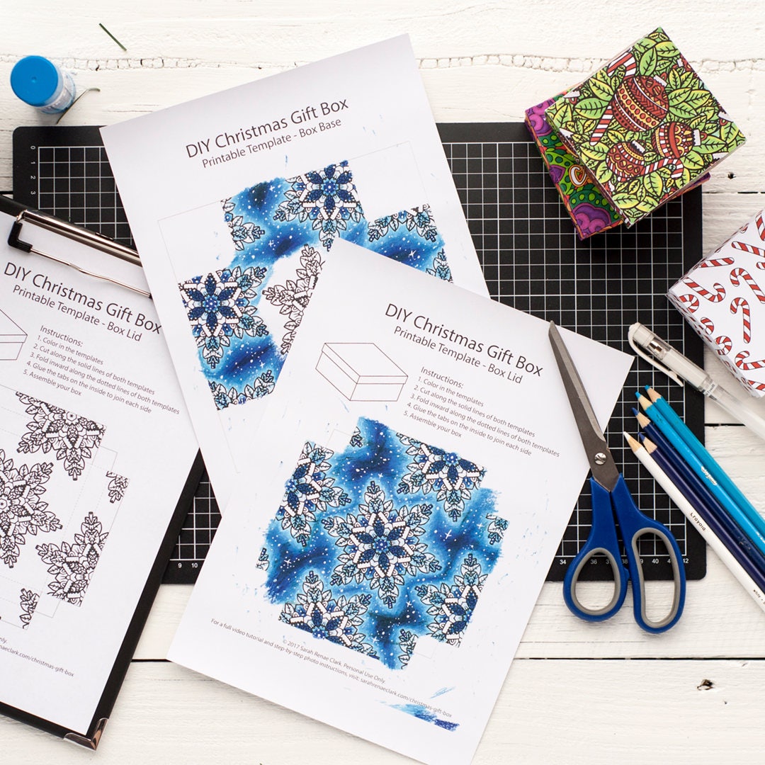 Coloring Christmas Gift Box Templates 6 Pack Printable PDF - Etsy
