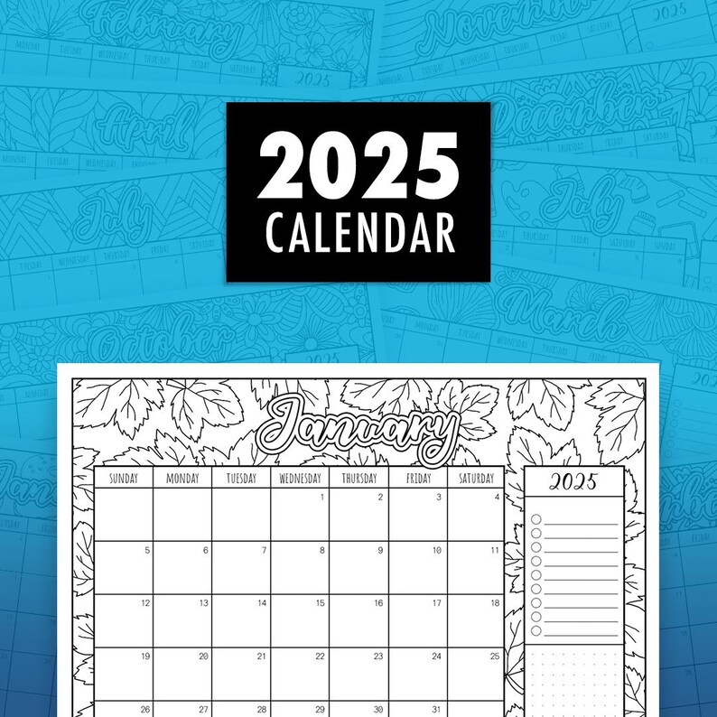 2025 Colouring Calendar (colouring Calendar PDF, 2025 Monthly Calendar ...