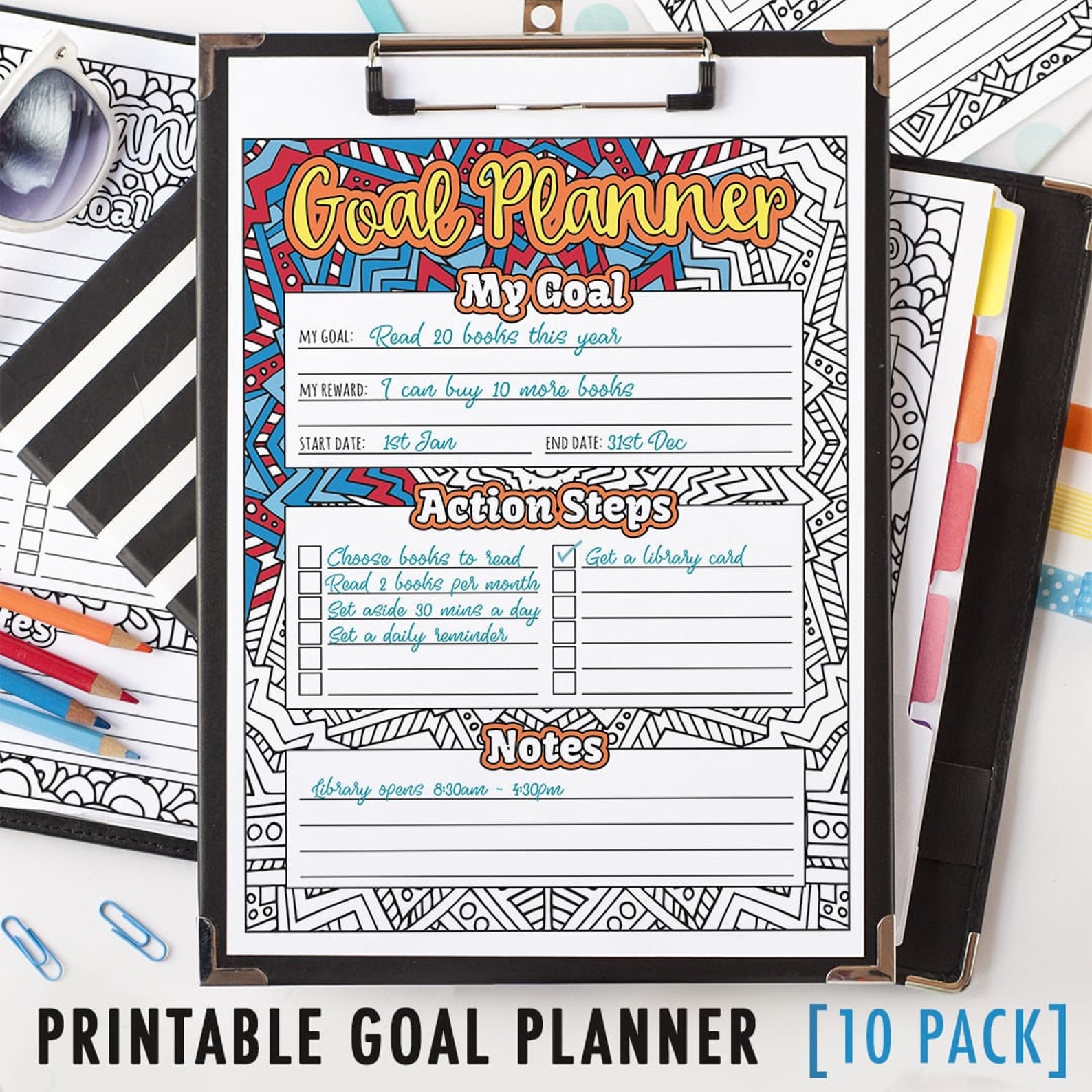 Goal Planner Printable (10 Pack) | Goal Setting Worksheets to Color in ...