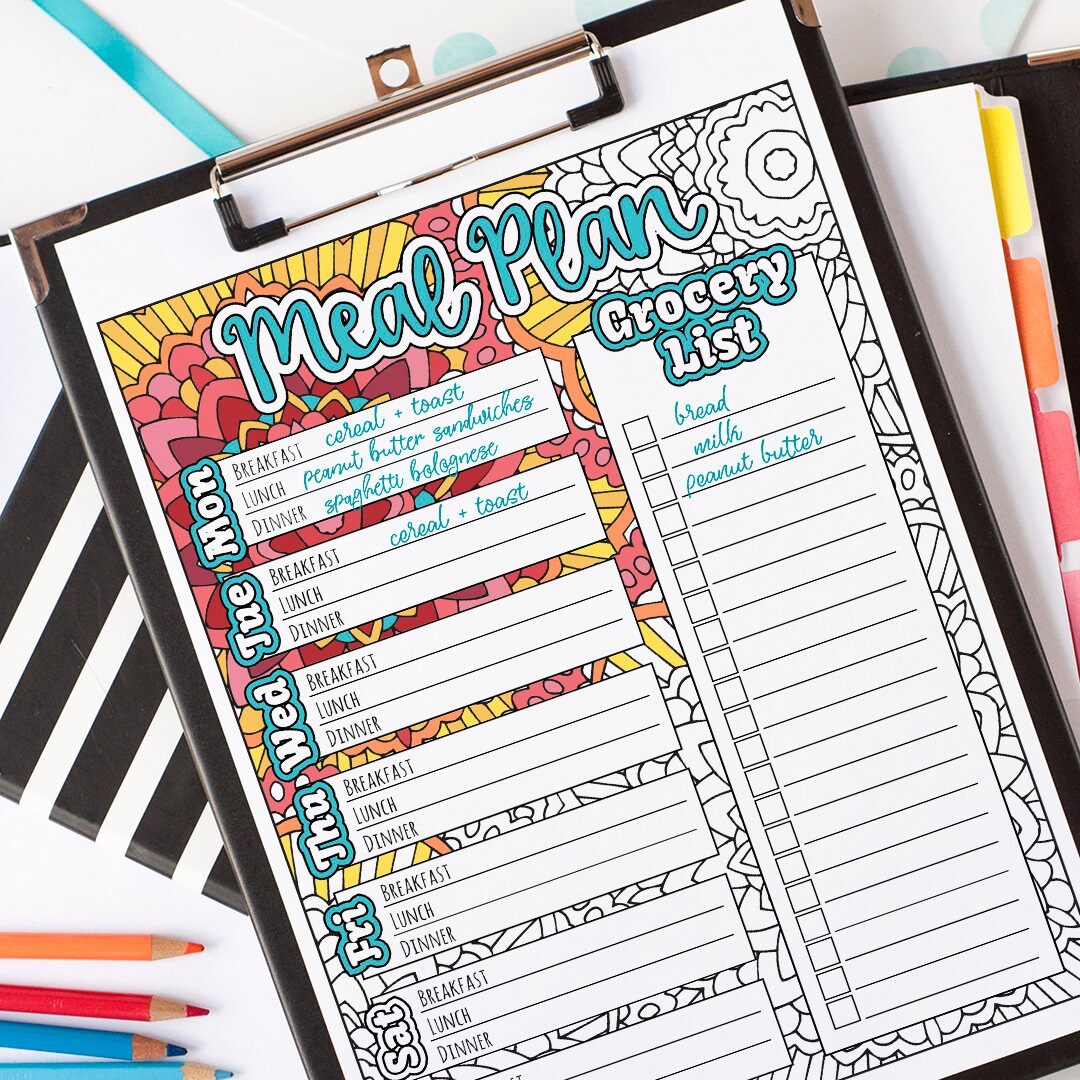 Meal Planner Printable | Weekly Meal Plan Coloring Template Printable ...