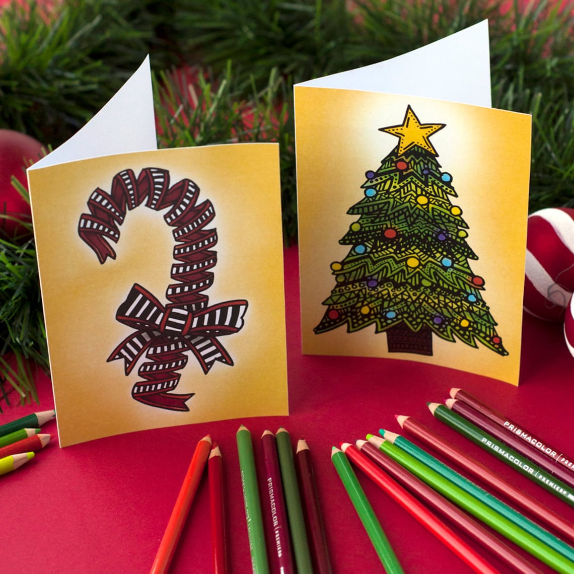 Coloring Christmas Cards 20 DIY Printable Christmas Cards to - Etsy