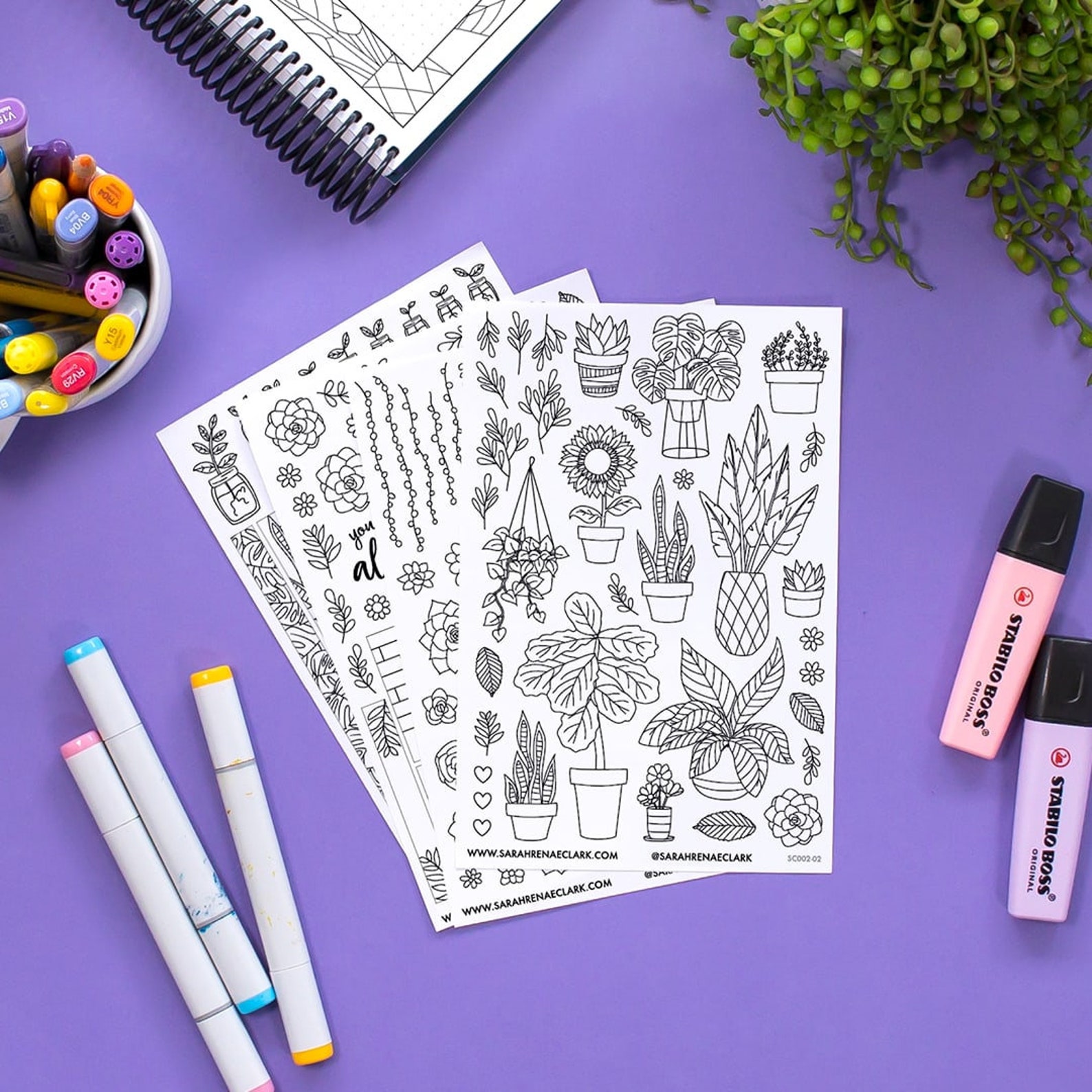 Plant Addict Coloring Stickers printable Digital Only | Etsy