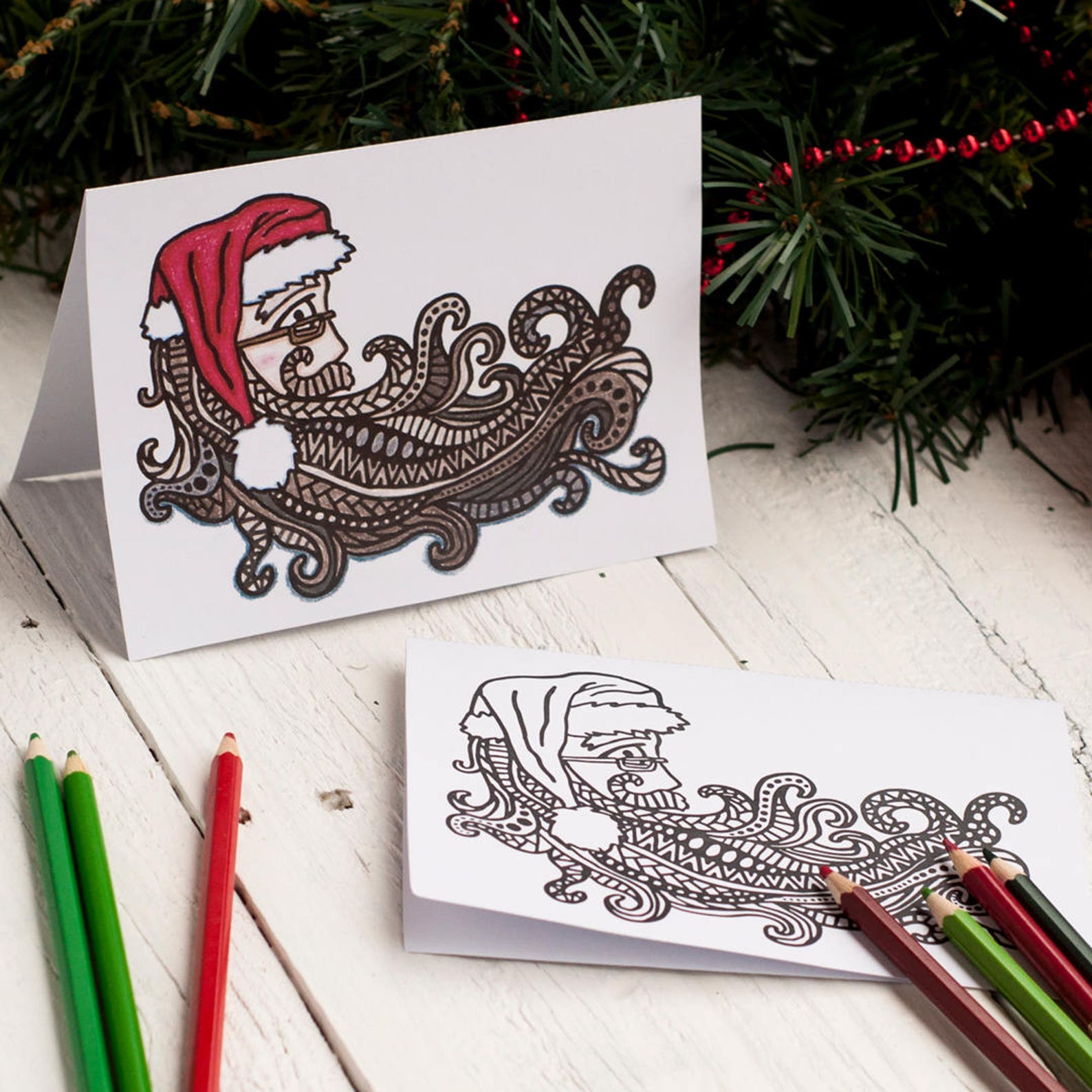 Coloring Christmas Cards 20 DIY Printable Christmas Cards to | Etsy