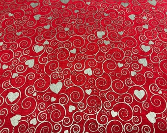 Red heart fabric | Etsy
