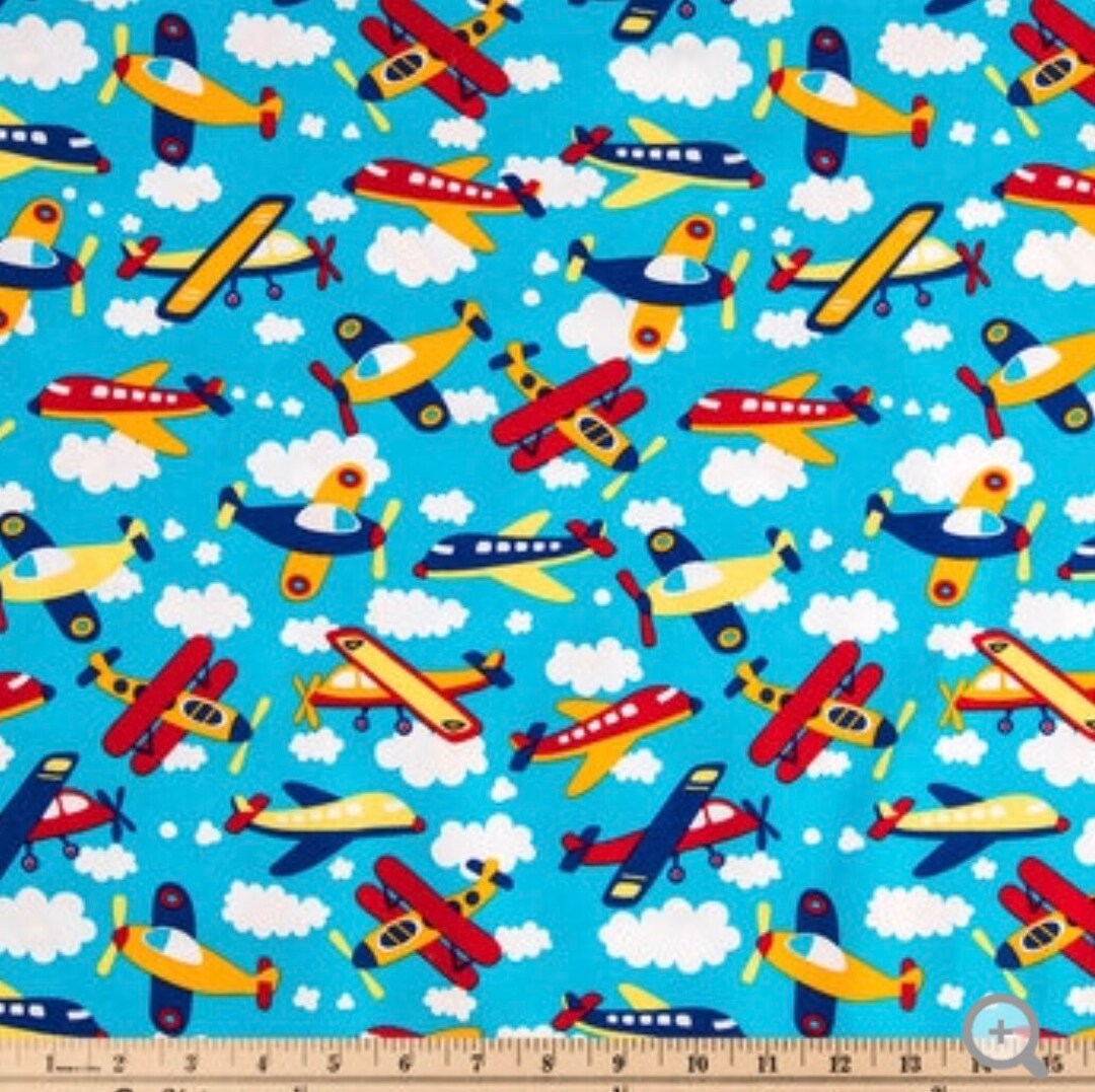 Airplanes & Clouds Fabric, Novelty Fabric, Airplane, Clouds, Cotton ...
