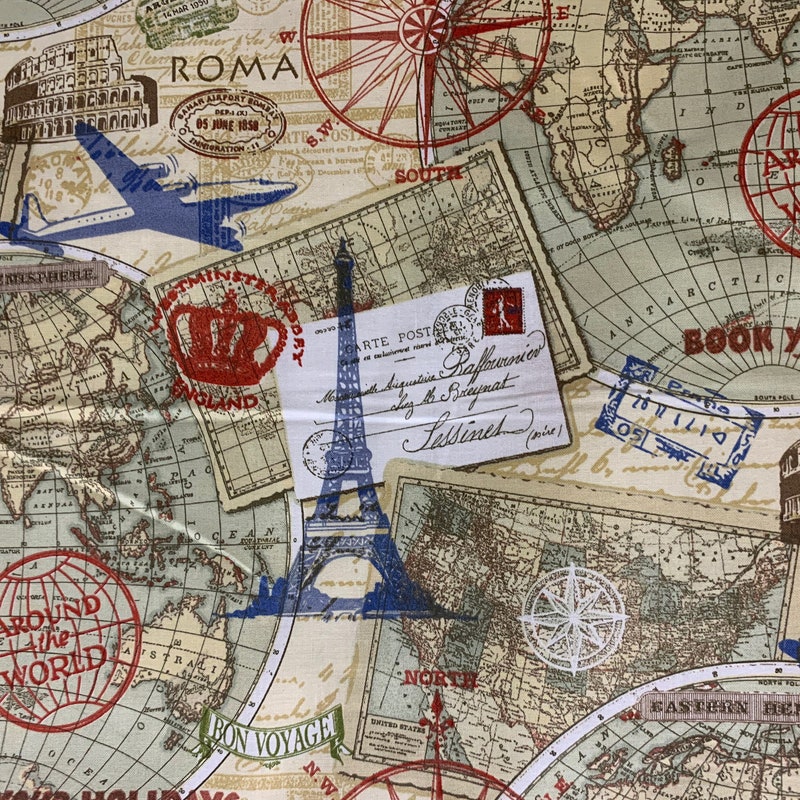 World Map Fabric - Etsy