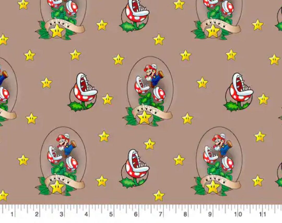 Nintendo Brown Lucky Mario Fabric, Nintendo Fabric, Mario Bros Fabric ...