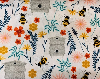 Hand Drawn Sweet as Can Bee Honeycomb Fabric Panel White - Etsy