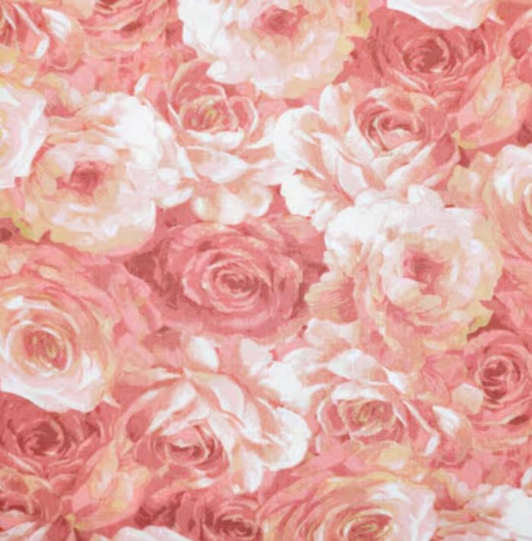 Pink Rose Floral Fabric, Flower Fabric, Rose Fabric, Novelty Fabric ...