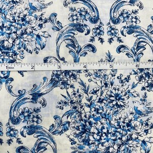 Blue Floral Scroll Fabric, Flower Fabric, White Background, Cotton ...