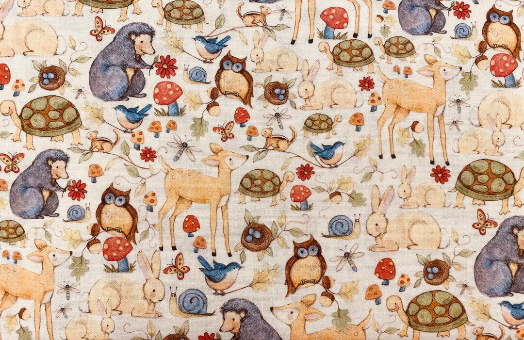 Woodland Forest Fabric, Forest Plants Fabric, Woodland Flowers Fabric ...