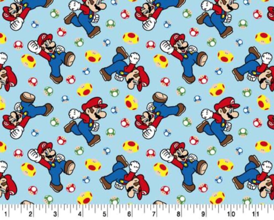 Nintendo Mario Mushroom Light Fabric, Nintendo Fabric, Mario Bros ...