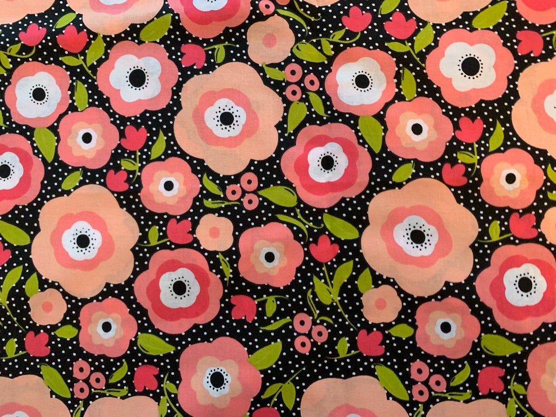 Peach Mixed Flower Floral Fabric, Flower Fabric, Flower Fabric, Cotton ...