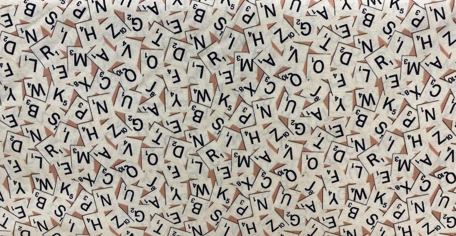 Scrabble Tiles Board Game Fabric, Licensed Fabric, Board Games, Cream ...