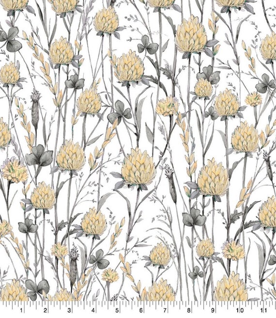White and yellow wild flower floral fabric flower fabric | Etsy