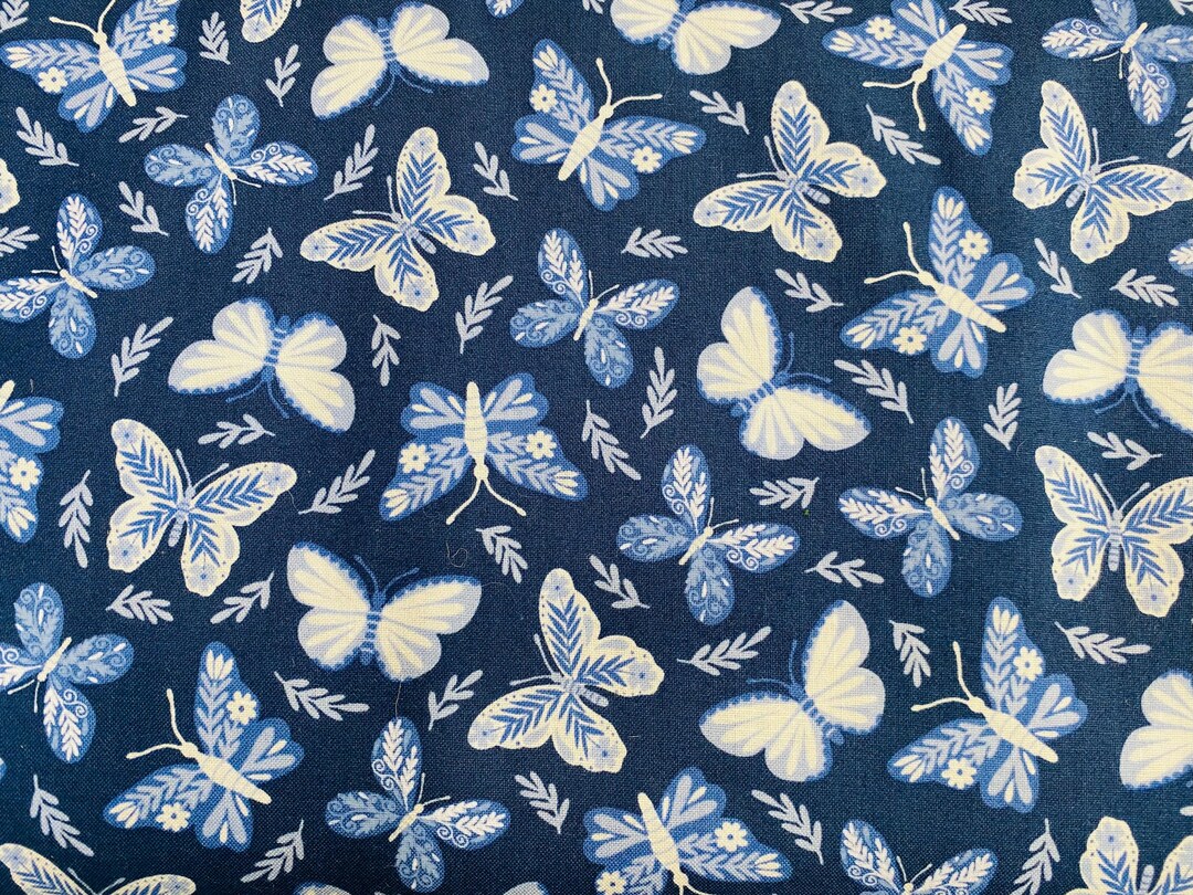 Blue Butterfly Fabric, Insects, Fabric, Cotton Fabric, Novelty Fabric ...