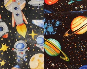 Tiny Spaceships Fabric Space Galaxy Universe Doodle Aliens, Rockets ...