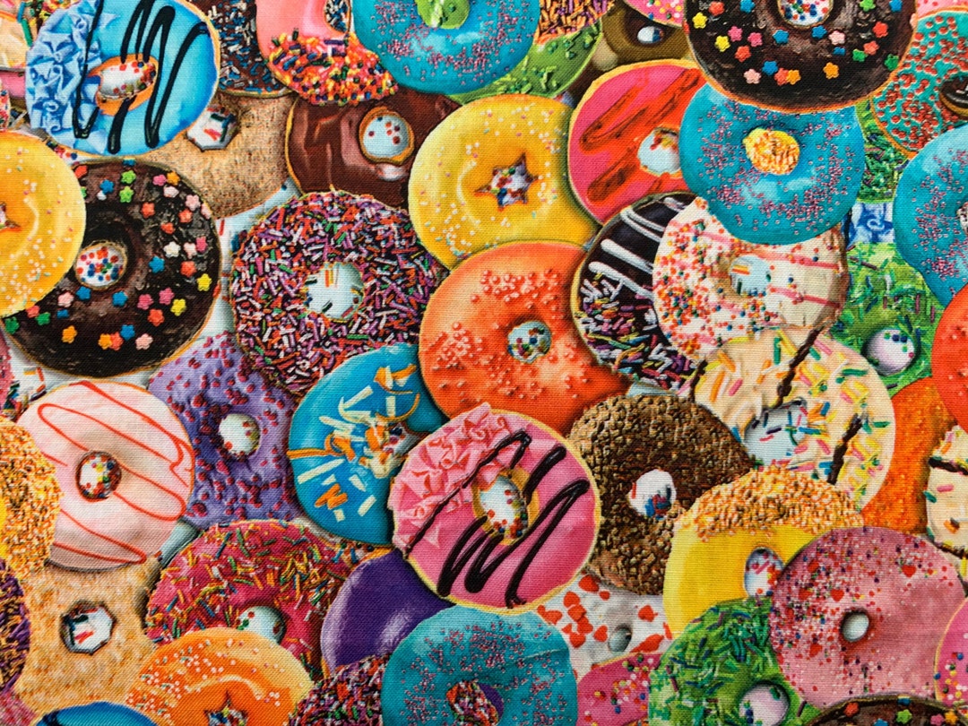 Yummy Donut Fabric, Novelty Fabric, Dessert Fabric, Sweets Fabric ...